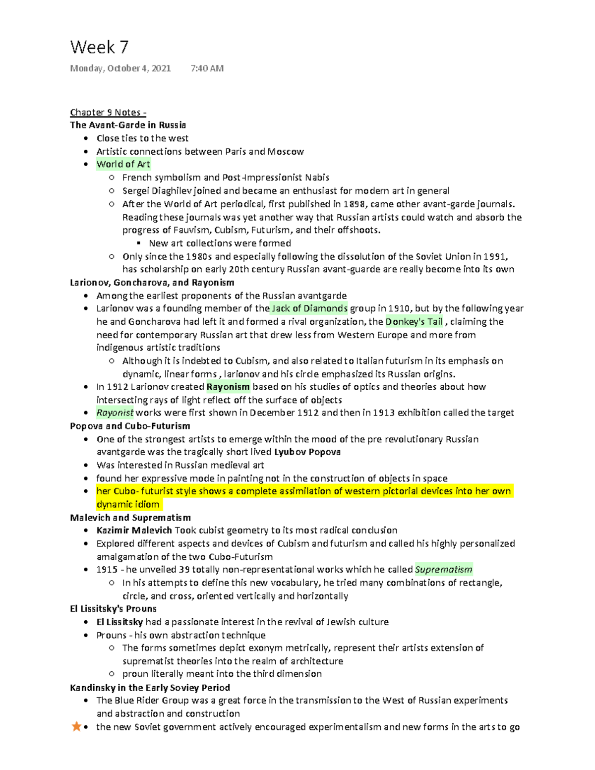 History of modern art notes 7 - Chapter 9 Notes - The Avant-Garde in ...