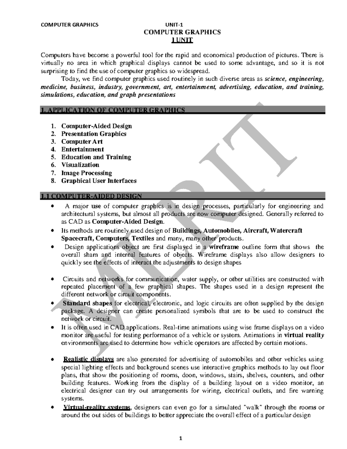 Applications of cg - COMPUTER GRAPHICS I UNIT Computers have become a ...