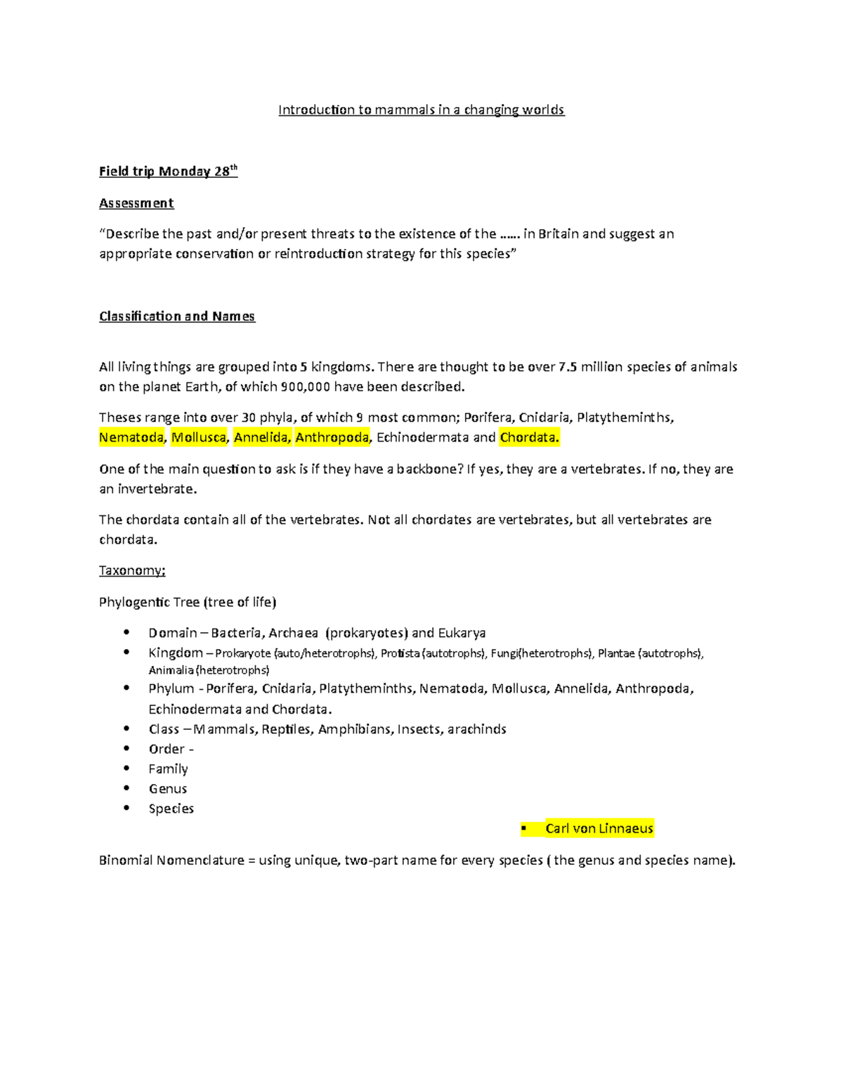 Introduction to mammals in the changing worlds - Introduction to ...