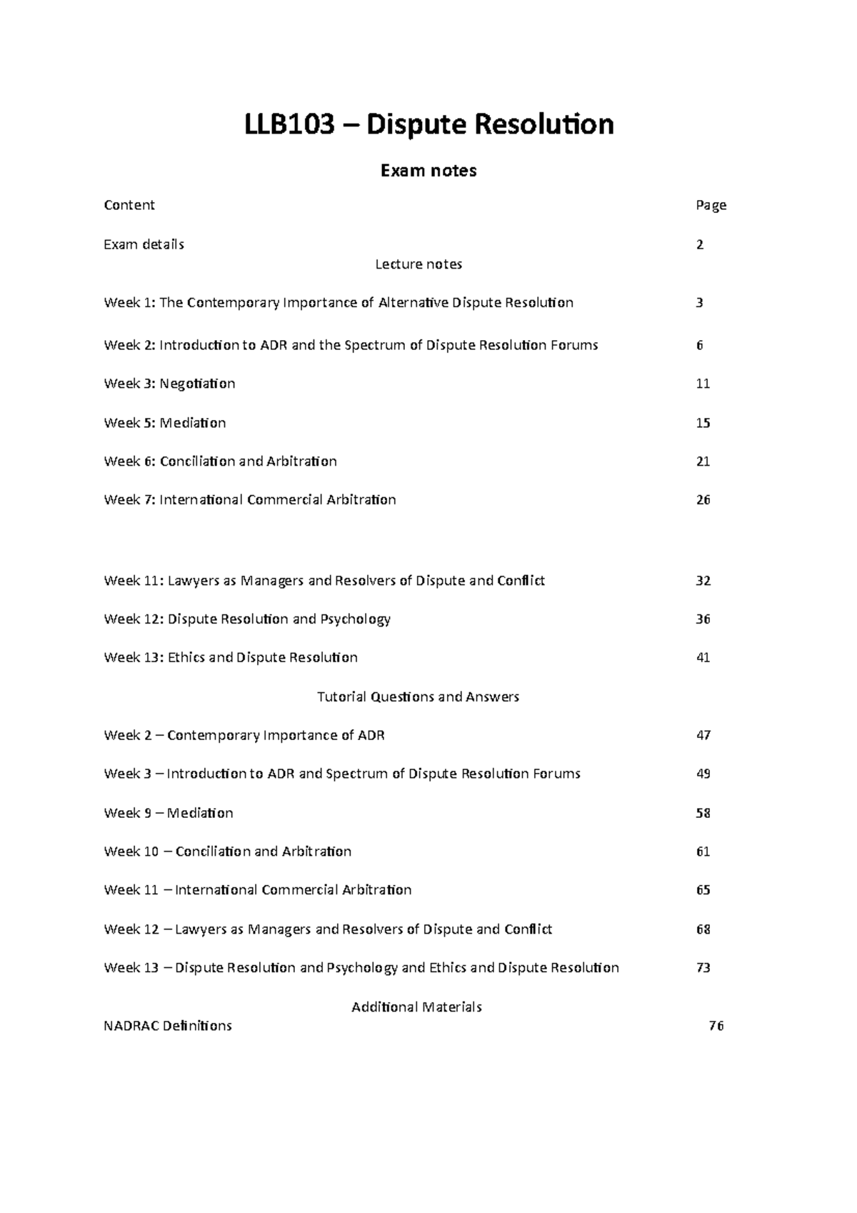 LLB103 Exam notes - LLB103 – Dispute Resolution Exam notes Content Page ...