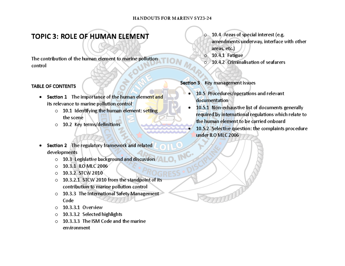 Lesson 3 Role of Human Element - TOPIC 3: ROLE OF HUMAN ELEMENT The ...