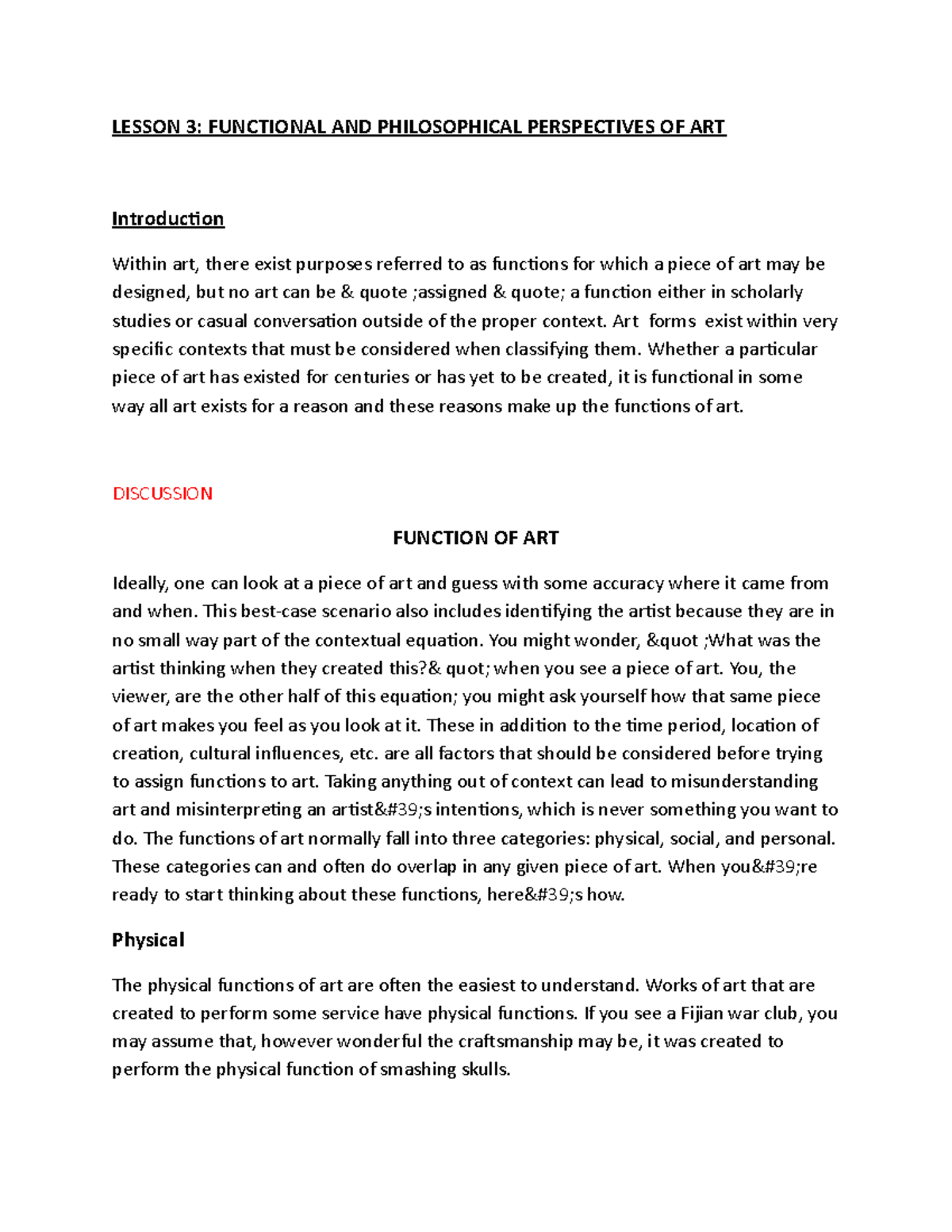 Lesson 3 Functional AND Philosophical Perspectives OF ART - LESSON 3 ...