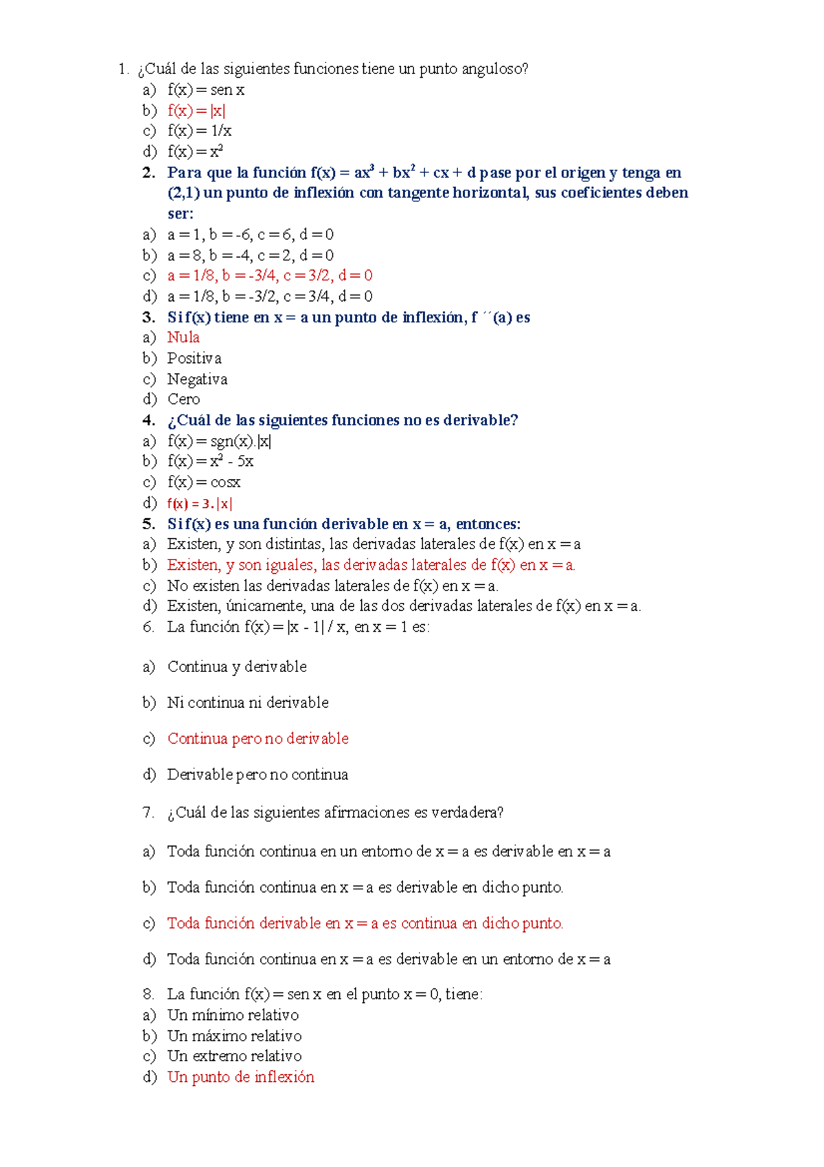 Cuál de las siguientes funciones tiene un punto anguloso - Para que la ...