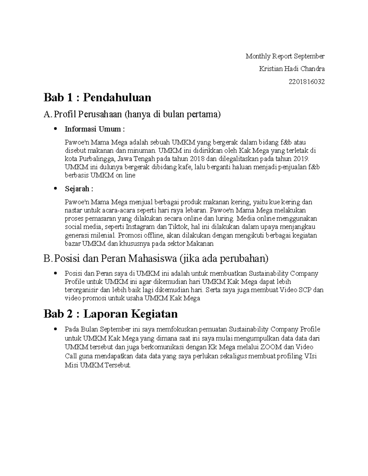 Monthly Report September - Monthly Report September Kristian Hadi ...