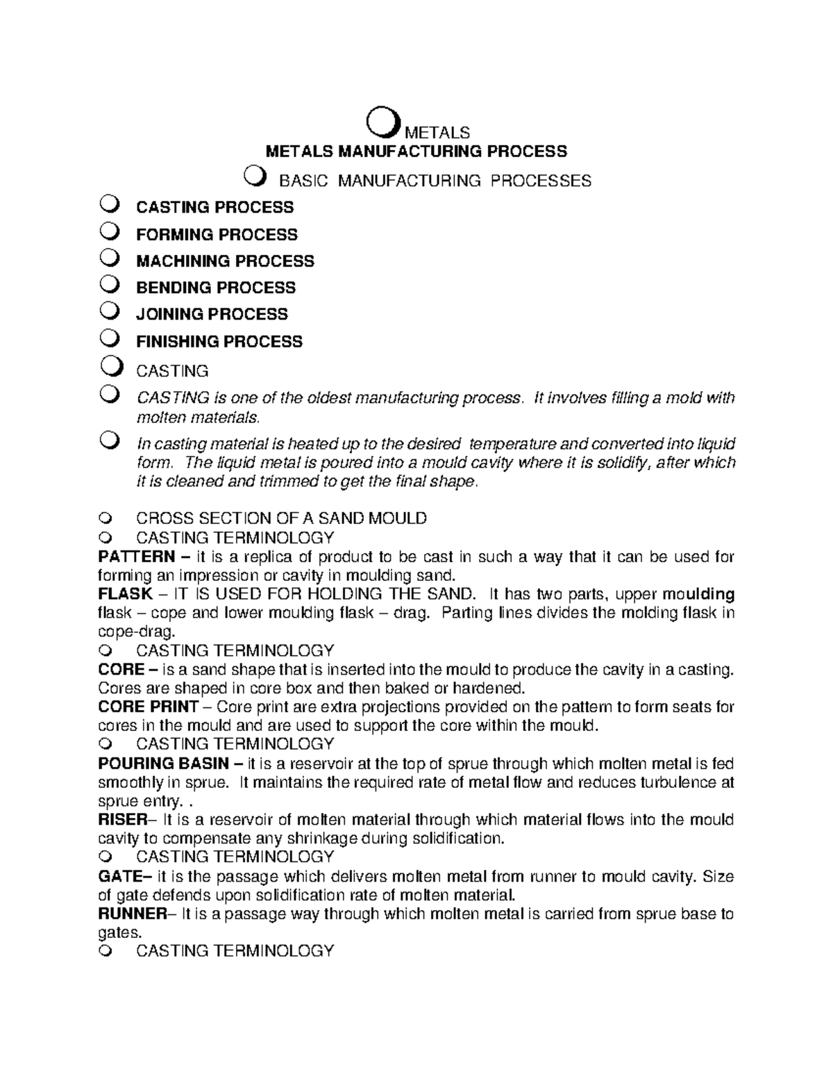 Metals - METALS METALS MANUFACTURING PROCESS BASIC MANUFACTURING ...