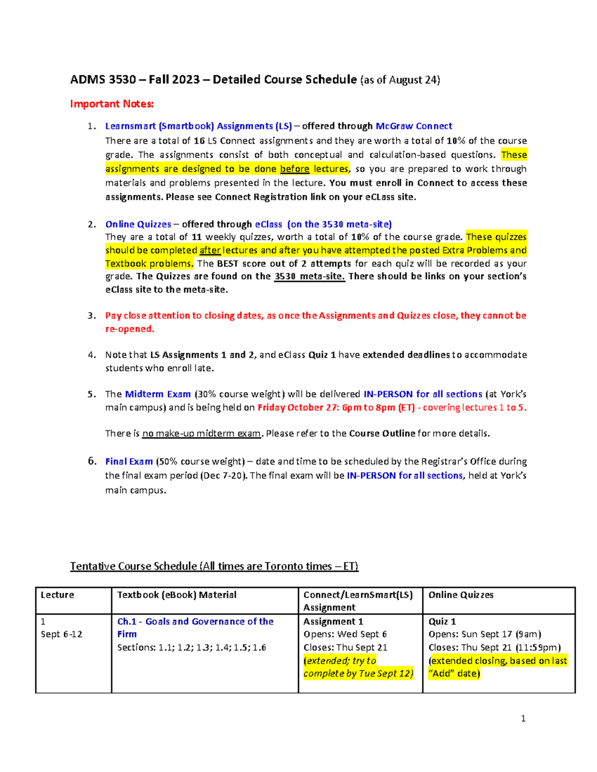 ADMS 3530-Fall 2023-Detailed Course Schedule (Aug 24) - 1 ADMS 3530 – Fall 2023 – Detailed ...