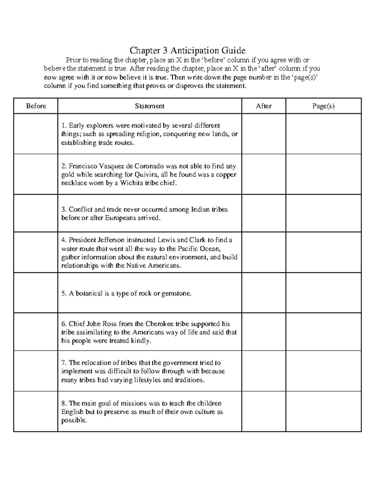 Sample KS History Chapter 3 Anticipation Guide - Chapter 3 Anticipation ...