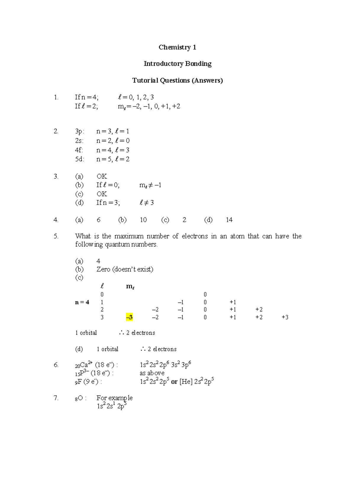 2019 Chemistry-bonding tutorial solutions - Chemistry 1 Introductory ...