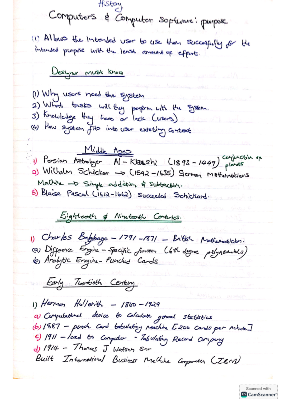 INF1520 (HCI) chapter 1 & 2 handwritten summary - History Computers Computer Software: purpose ...