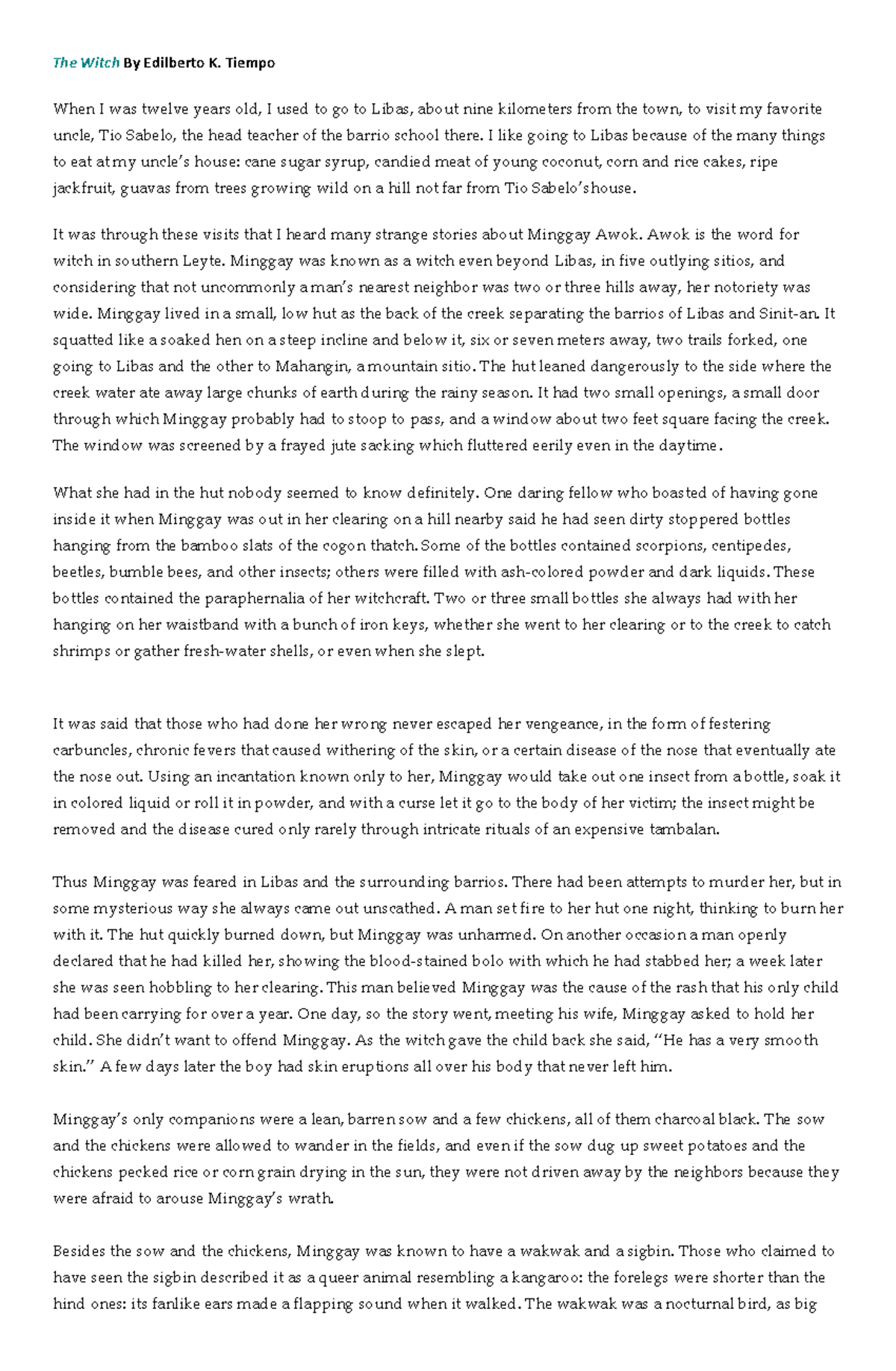 The-Witch - hfjjhh - The Witch By Edilberto K. Tiempo When I was twelve ...