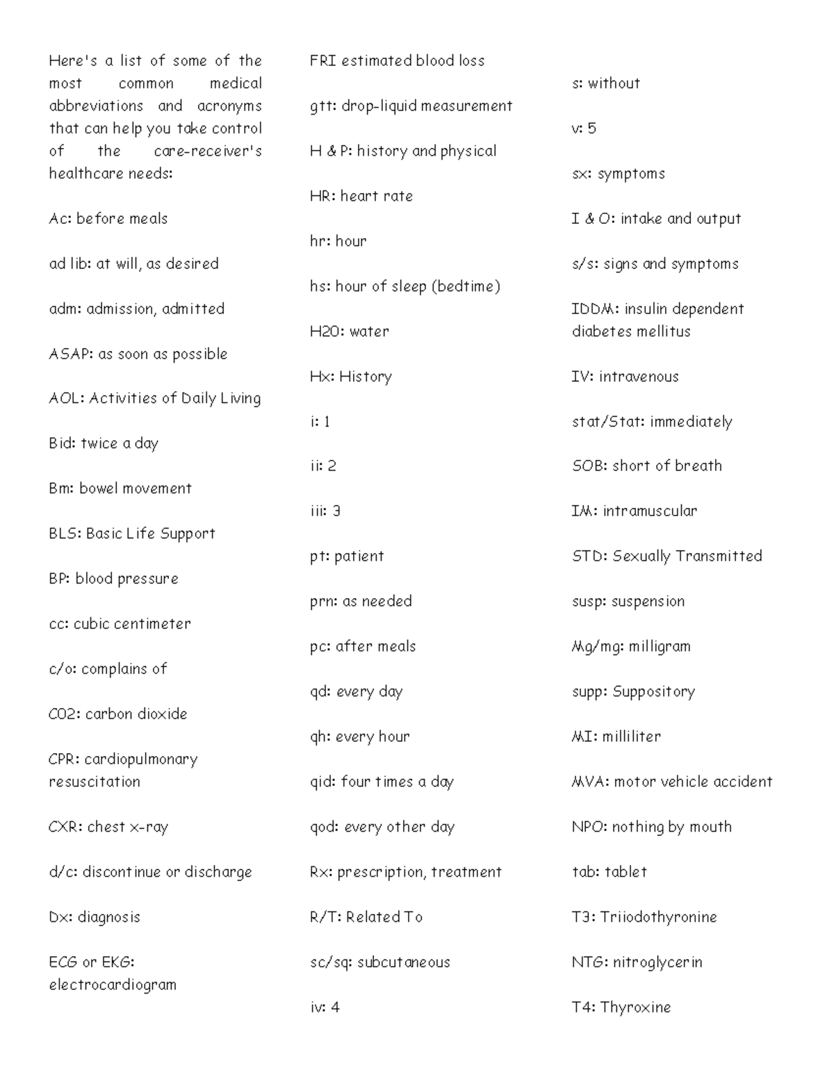 Oral - Here's a list of some of the most common medical abbreviations ...