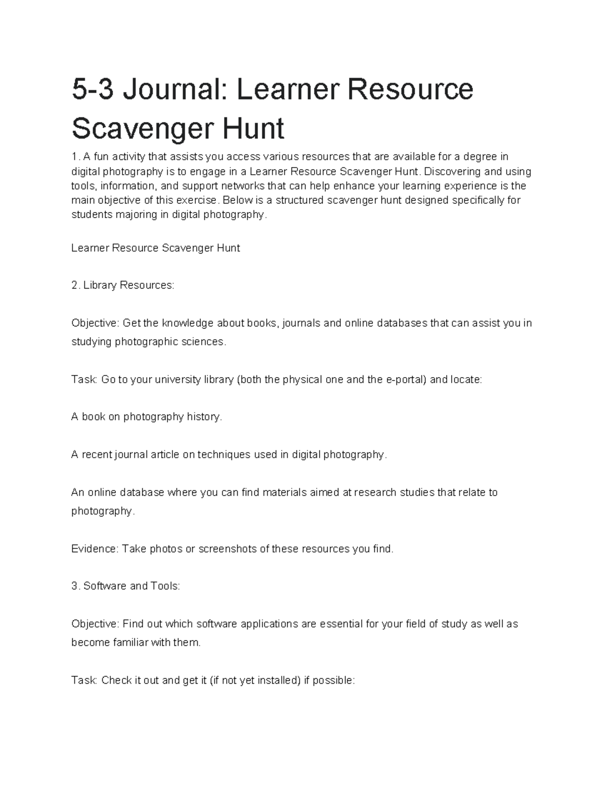 5-3 Journal Learner Resource Scavenger Hunt - A fun activity that assists you access various ...