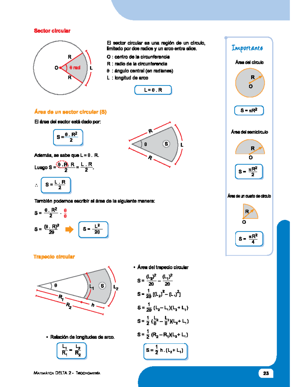 Sector circular teoria y formulas - Matemática I - Studocu