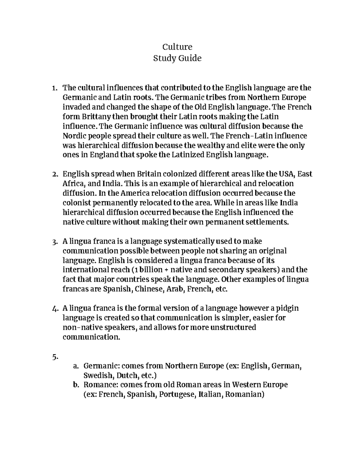 Unit 3 Study Guide - Culture Study Guide The cultural influences that ...