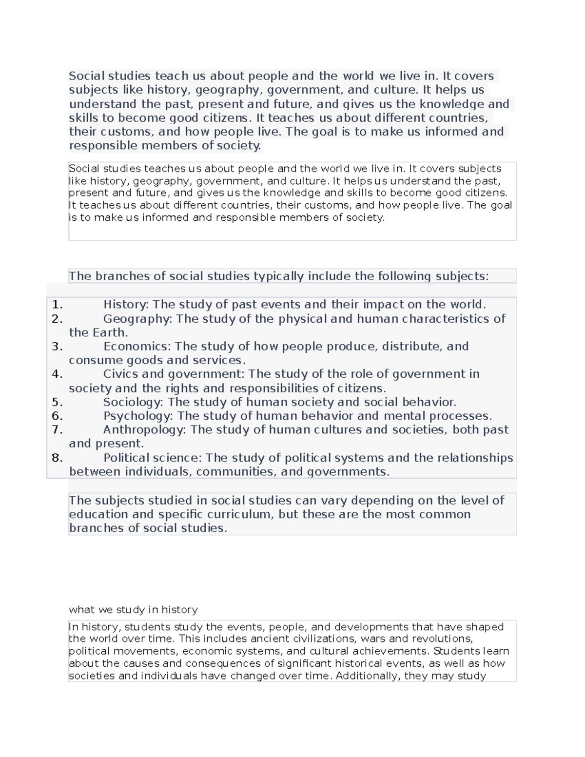 Applying sst in real life - Social studies teach us about people and ...