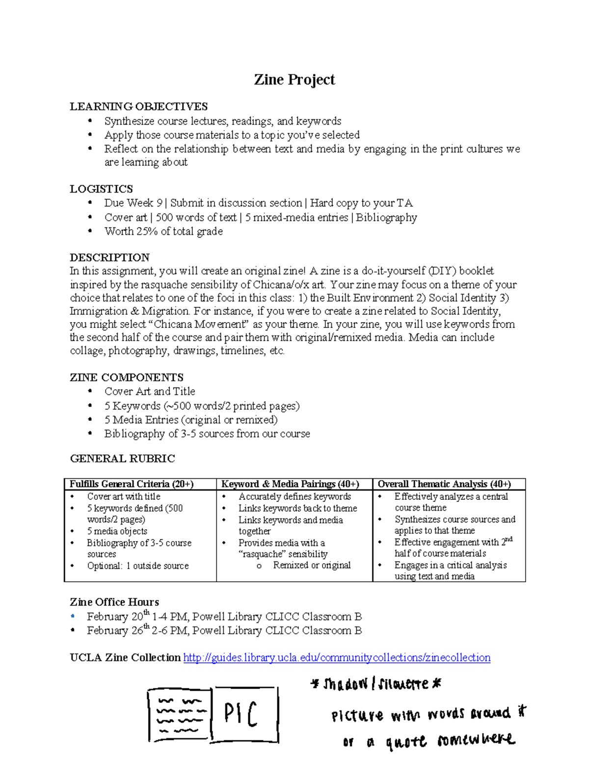 Zine Prompt Final - Zine Project LEARNING OBJECTIVES Synthesize course ...