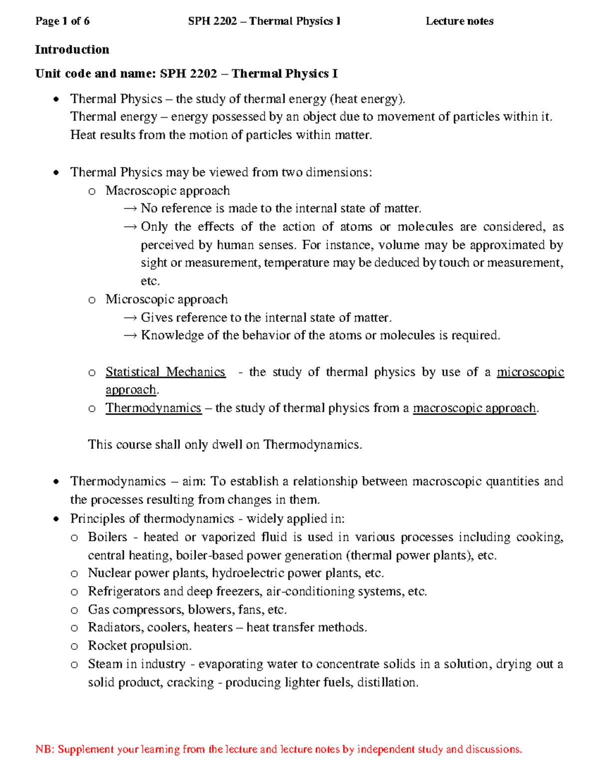 Thermal physics - The notes are based on the first chapters of the unit ...