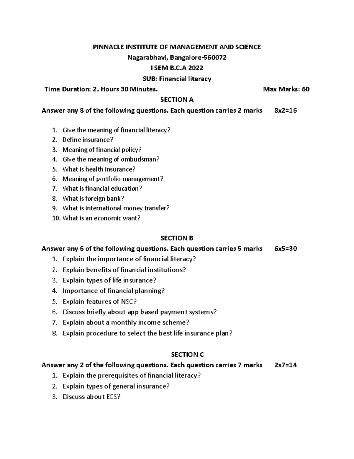 FL Model 1 - PINNACLE INSTITUTE OF MANAGEMENT AND SCIENCE Nagarabhavi ...