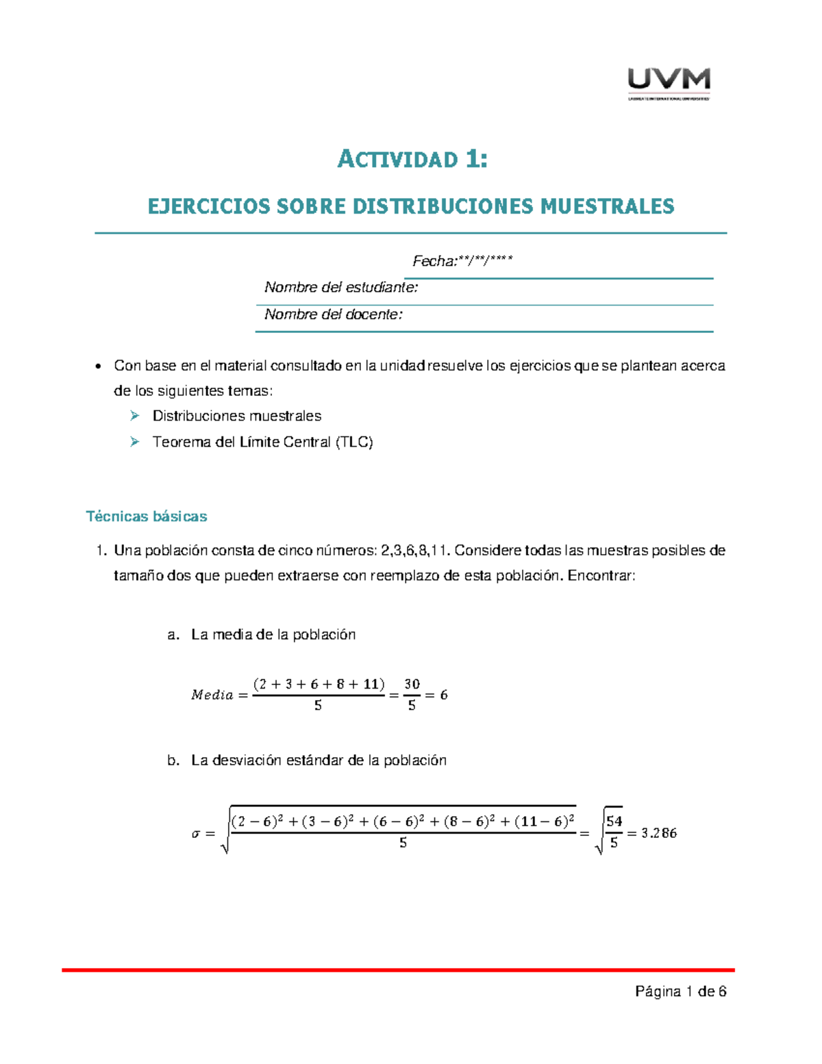 A1 Ejercicios Sobre Distribuciones Muestrales - ACTIVIDAD 1: EJERCICIOS SOBRE DISTRIBUCIONES ...