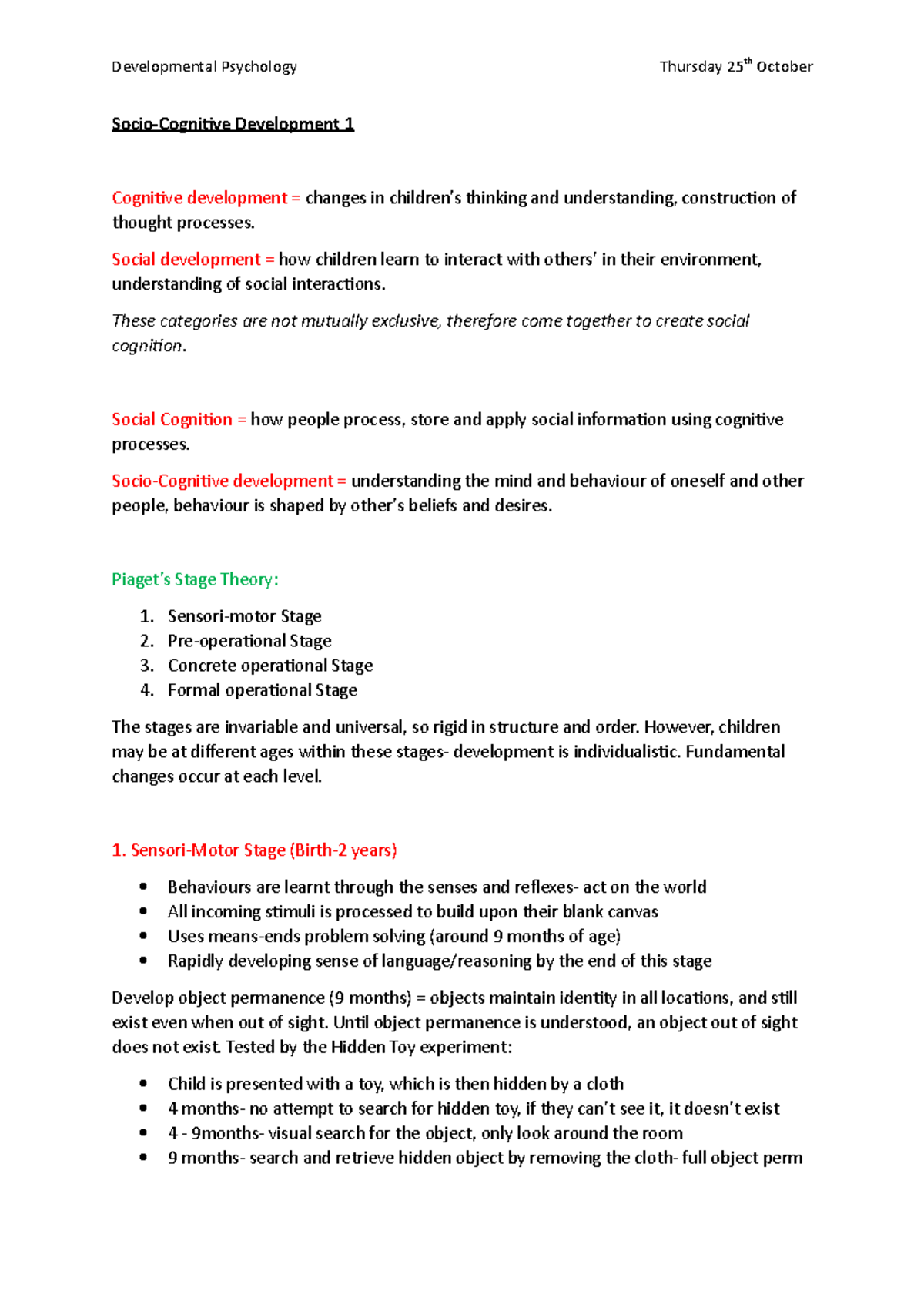 Developmental Psychology Lecture 4 - Socio-Cognitive Development 1 ...