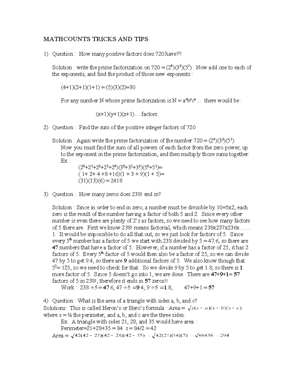 Mathcounts Tricks AND TIPS MATHCOUNTS TRICKS AND TIPS Question How