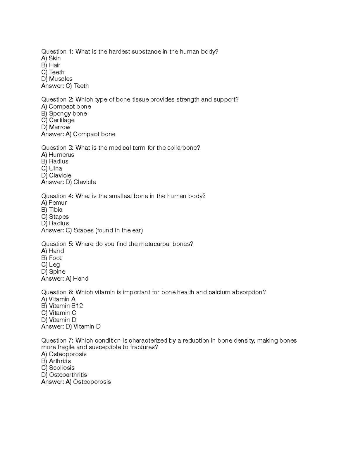Bones test - Anatomy Bone Test with answers - Question 1: What is the ...