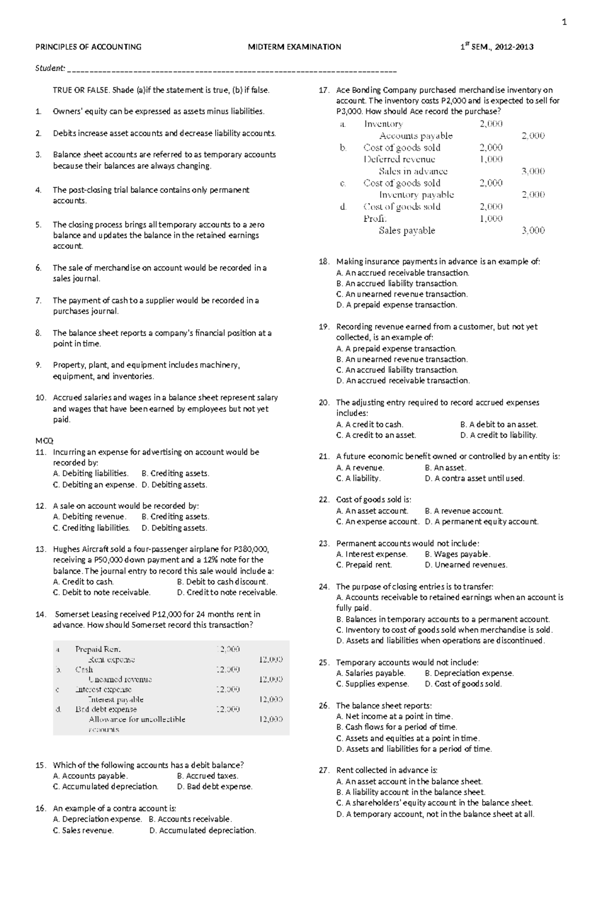 Basic- Acctg - PRINCIPLES OF ACCOUNTING MIDTERM EXAMINATION 1 ST SEM ...