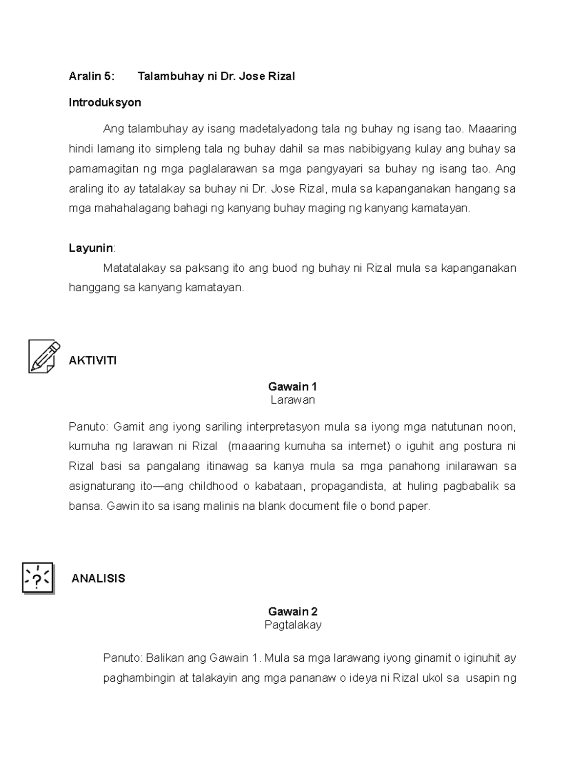 M2-Aralin-5 - asdas - Aralin 5: Talambuhay ni Dr. Jose Rizal ...