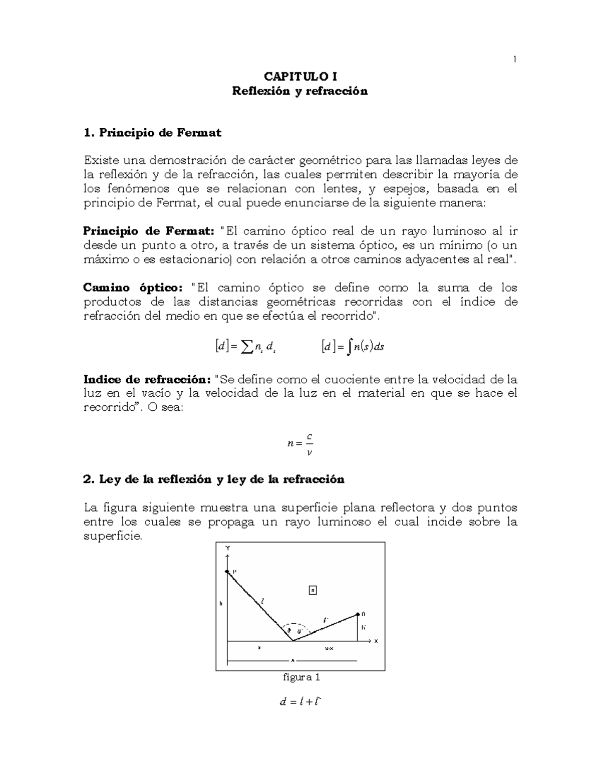 Capitulo 1 fisica optica - CAPITULO I Reflexión y refracción Principio ...