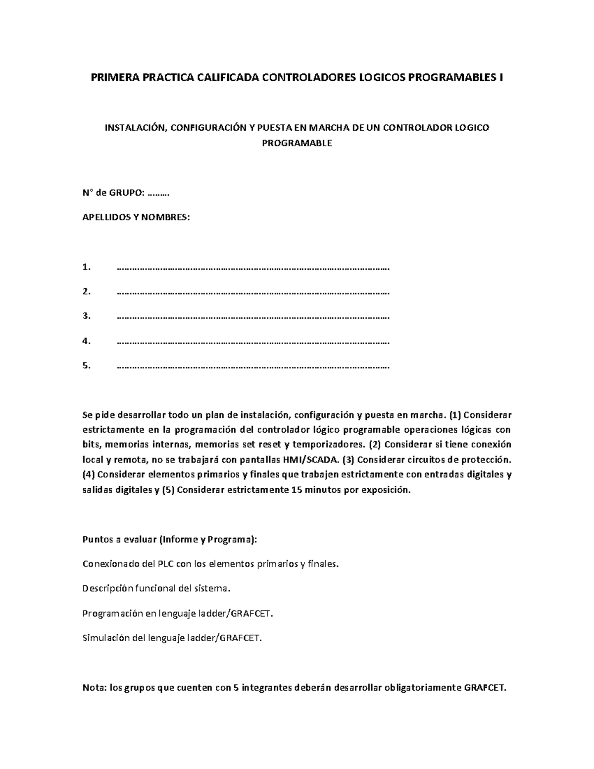 Primera Practica Calificada Controladores Logicos Programables I - PRIMERA PRACTICA CALIFICADA ...