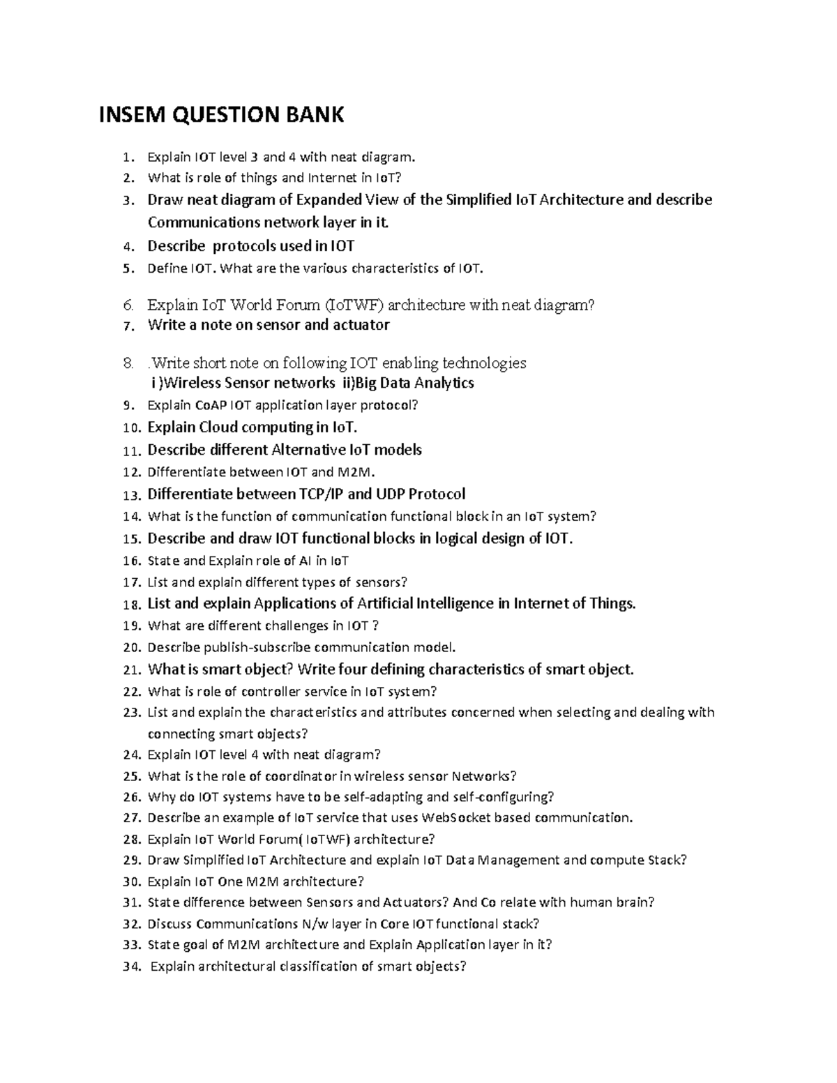 Iot question bank - INSEM QUESTION BANK Explain IOT level 3 and 4 with ...