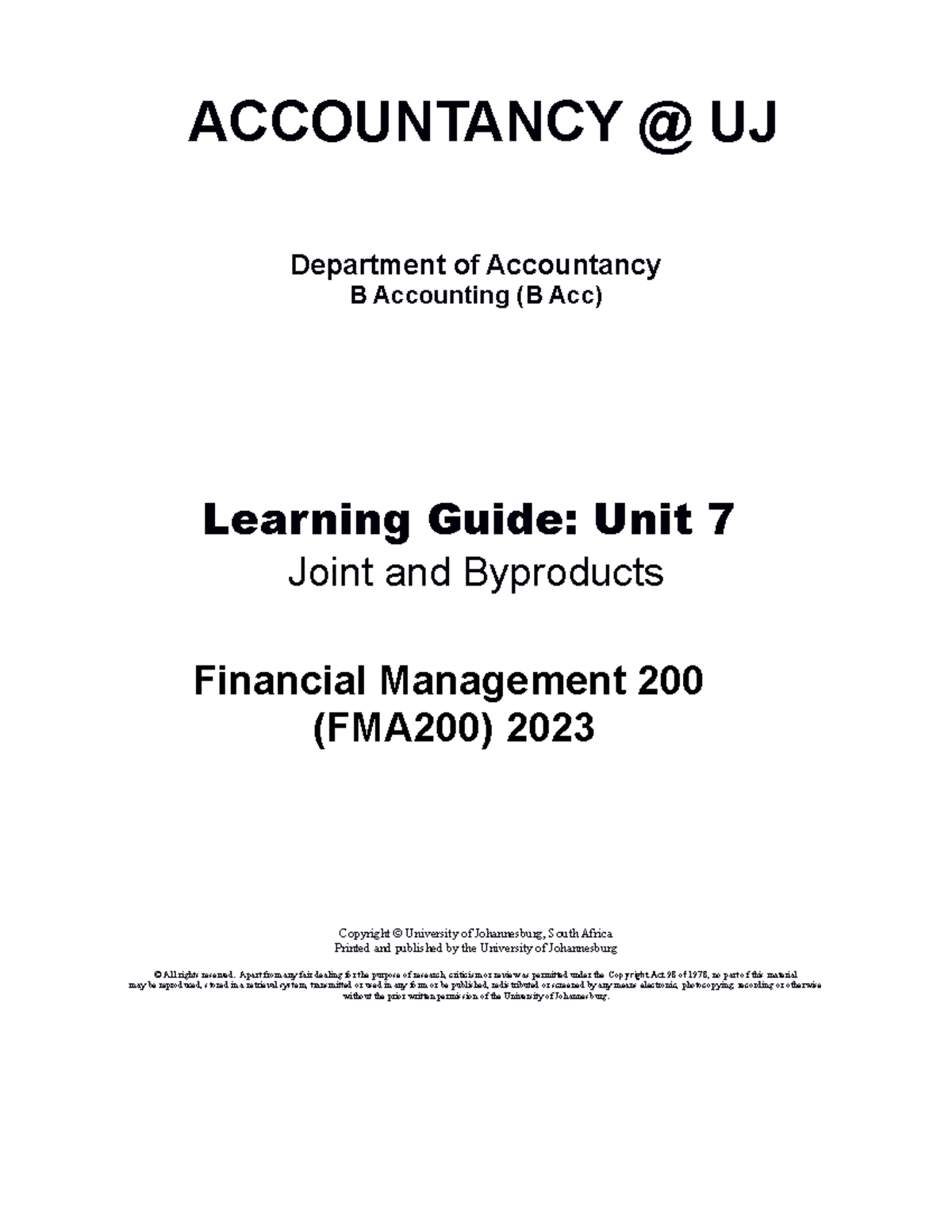 UNIT 7- Learning Guide 2023 - ACCOUNTANCY @ UJ Department of ...