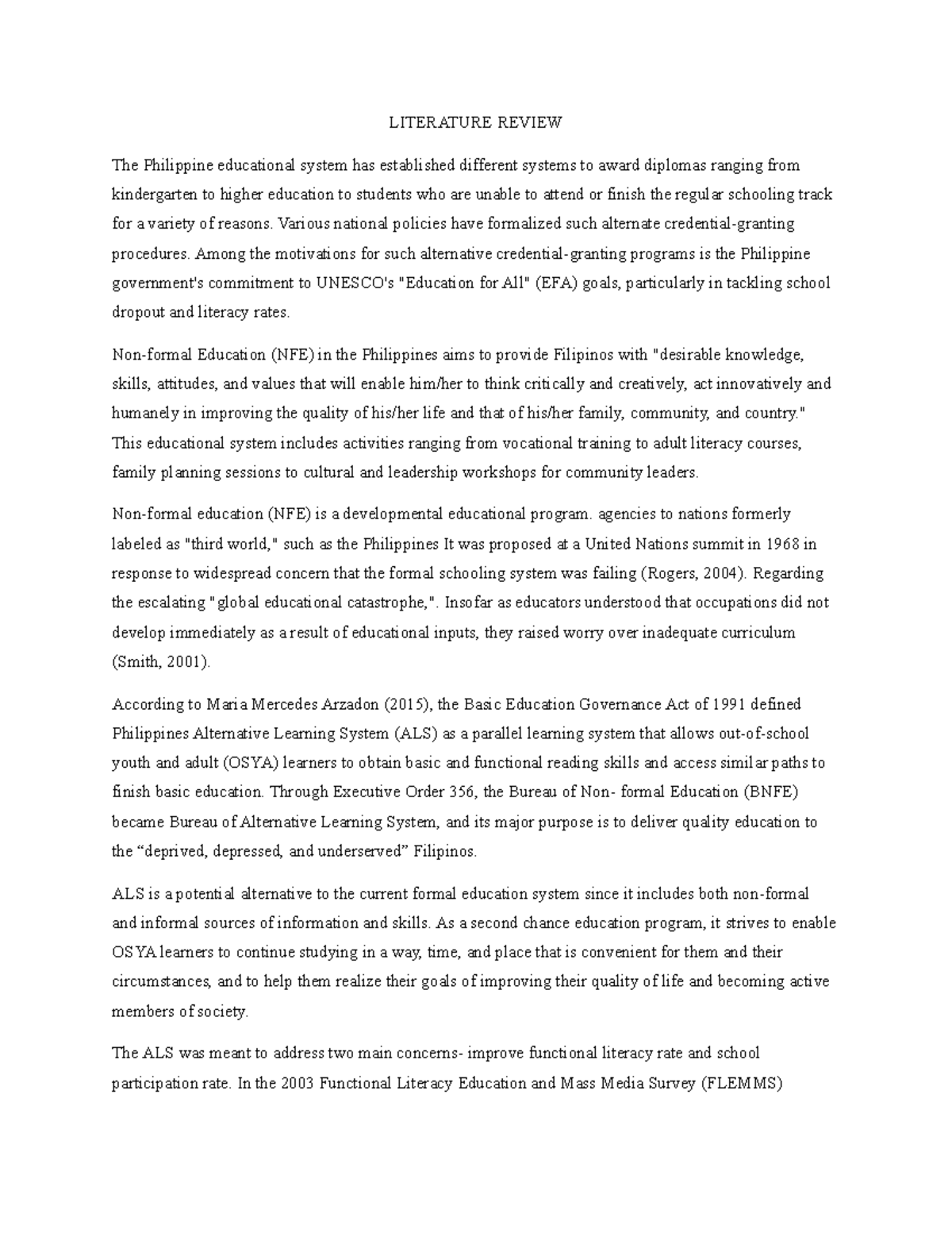 Literature Review - NOne - LITERATURE REVIEW The Philippine educational ...