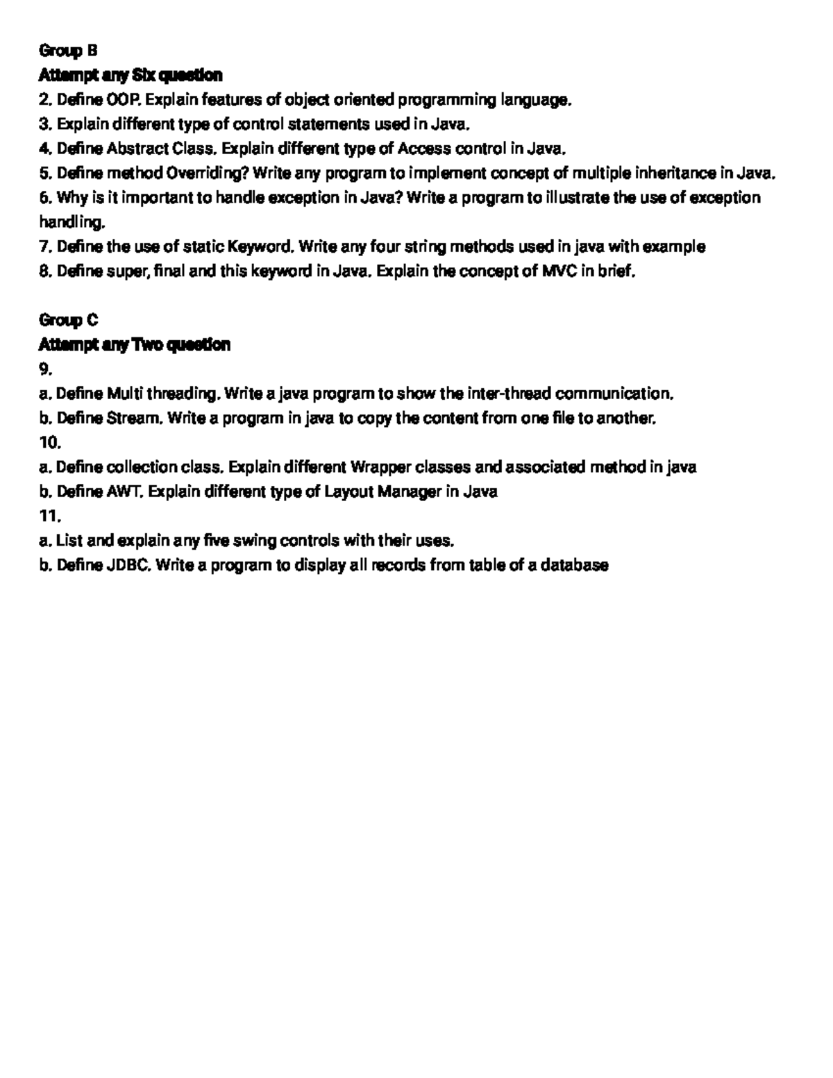 Yearly BCA Old Question Papers of Third Semester - Oop In Java - Group ...