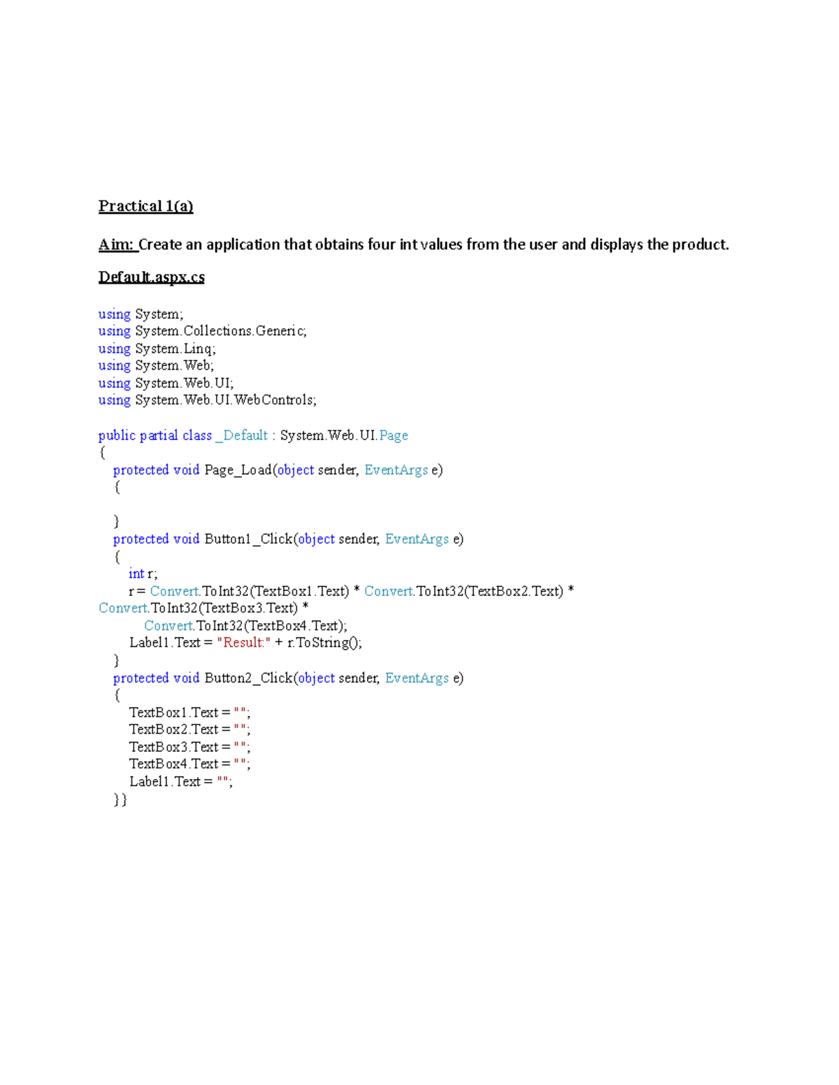 Awp Practicals Updated 1 Practical 1a Aim Create An Application That Obtains Four Int 