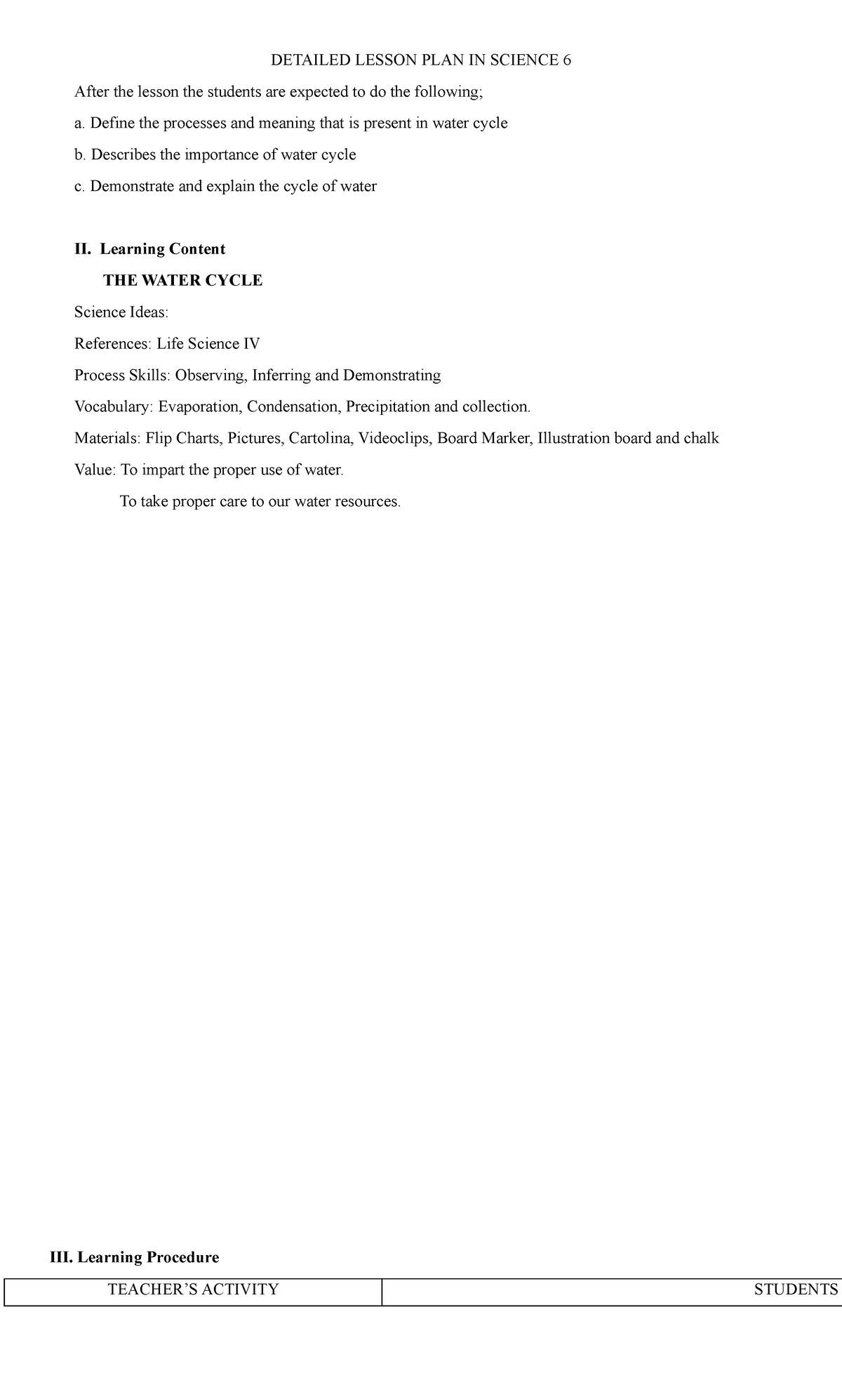 Detailed Lesson PLAN IN Science 6 DETAILED LESSON PLAN IN SCIENCE 6