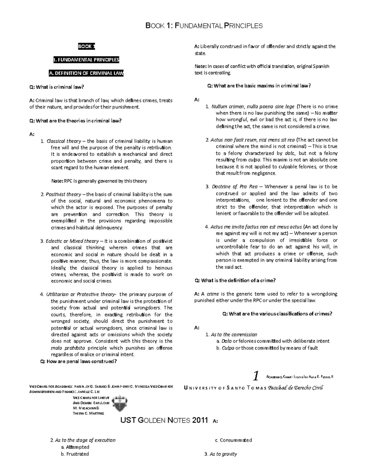 Criminal Law Proper Reviewer - BOOK 1: FUNDAMENTAL PRINCIPLES BOOK 1 I ...