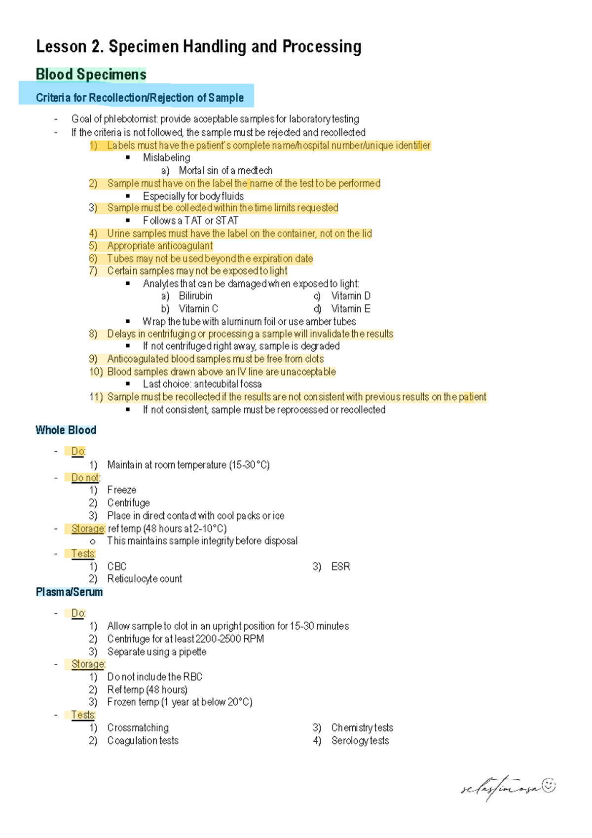 Lesson-2 - PMLS 2 LESSON 2 FINALS LEC - Lesson 2. Specimen Handling and ...