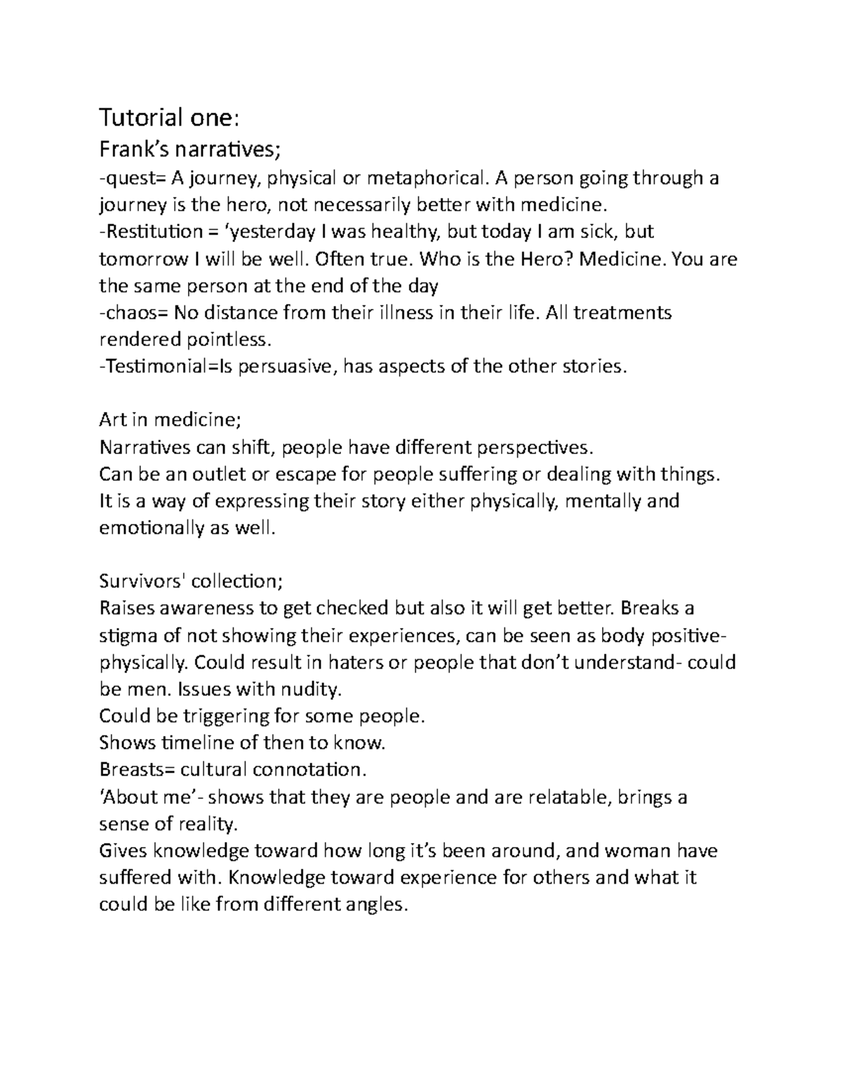 Pophtut - notes on first 2 tutorial work - Tutorial one: Frank’s ...