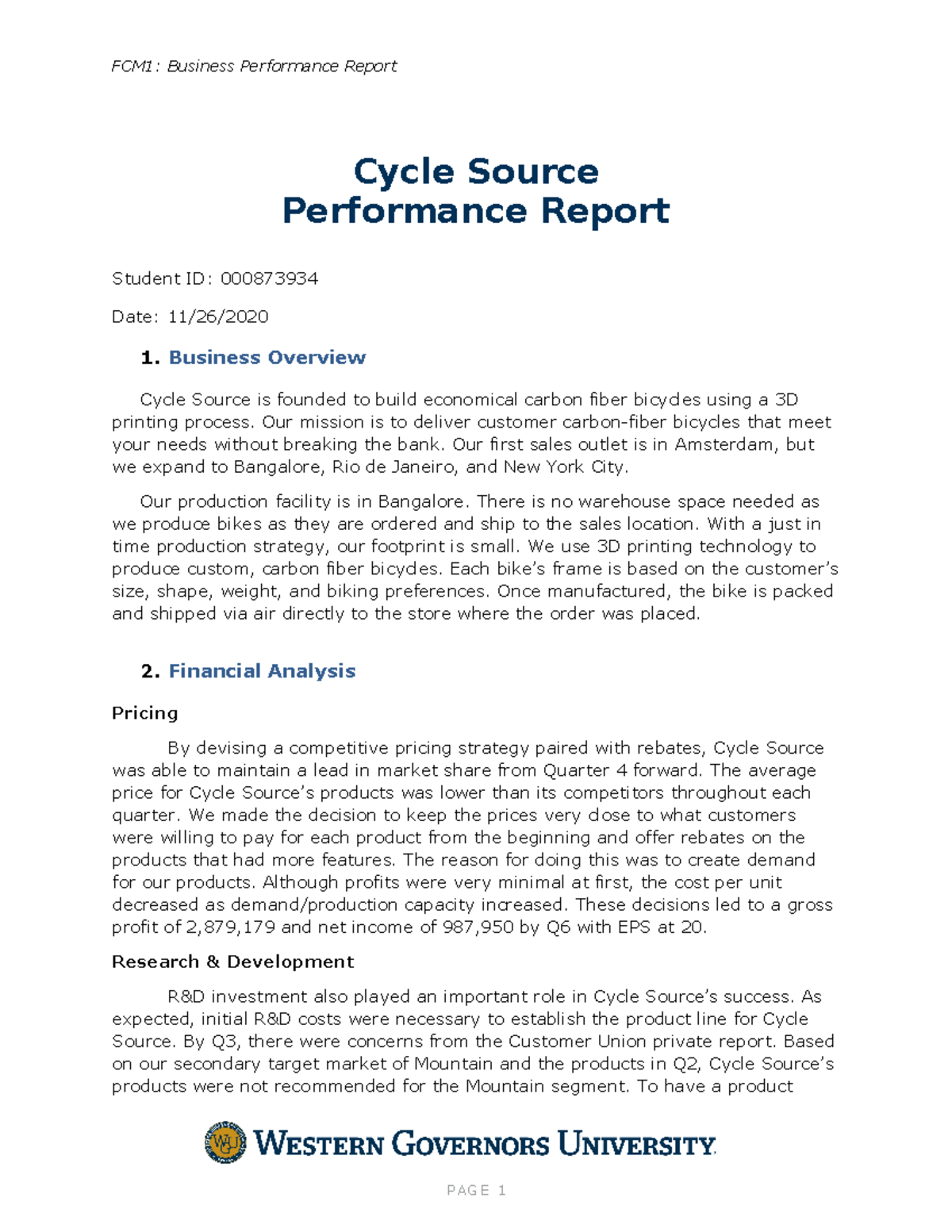 Business Performance Report Cycle Source v2 - FCM1: Business ...
