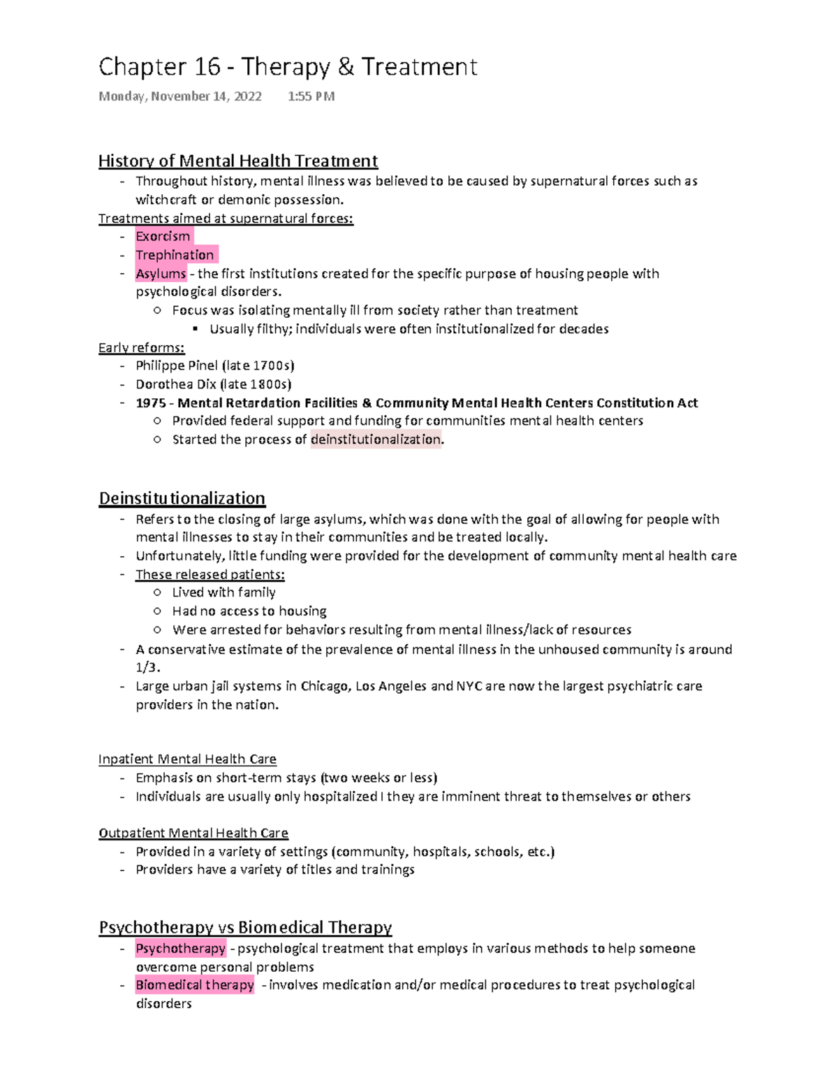 Chapter 16 - Therapy and Treatment - History of Mental Health Treatment ...