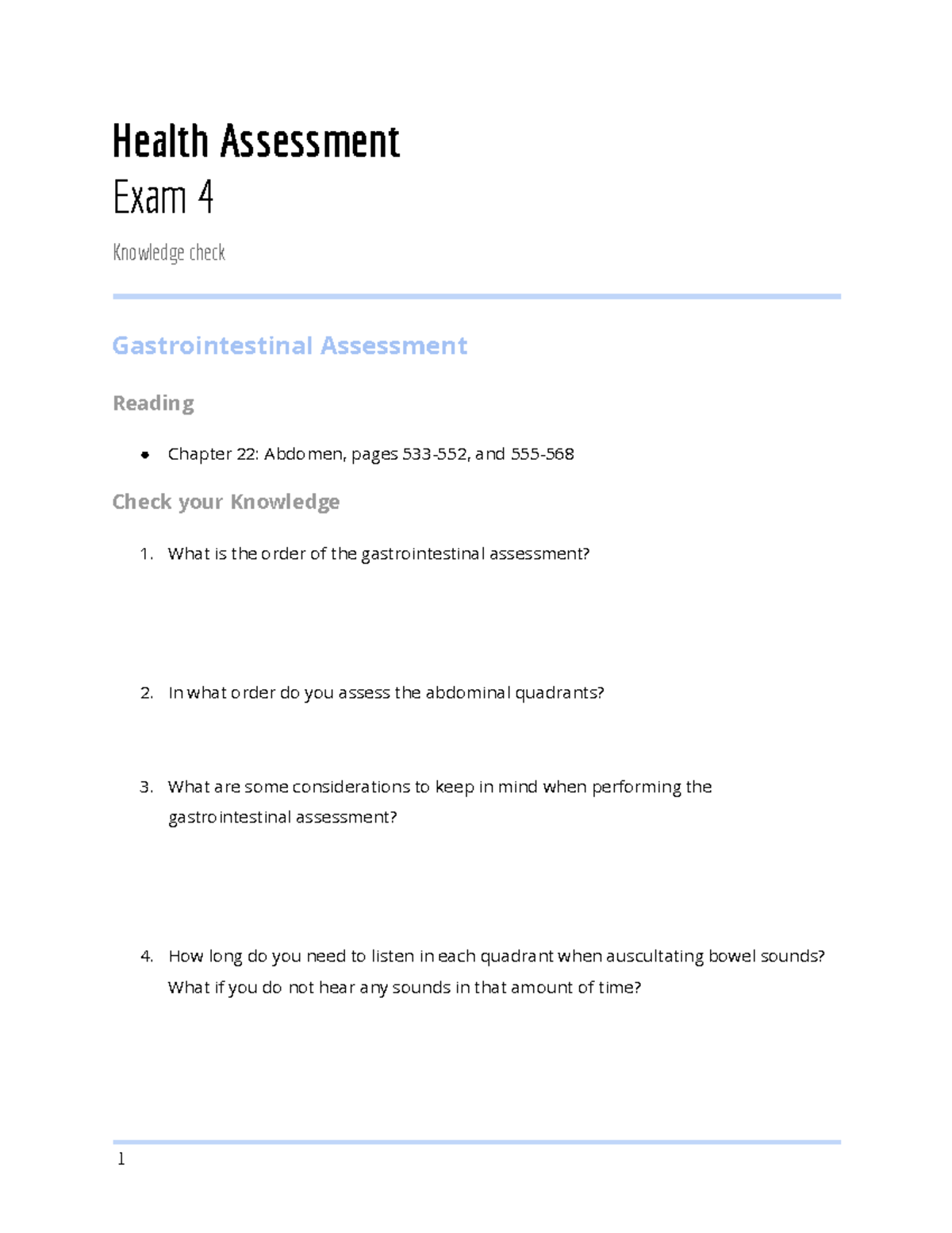 Health Assessment Exam 4 Knowledge Check - Google Docs - Health ...