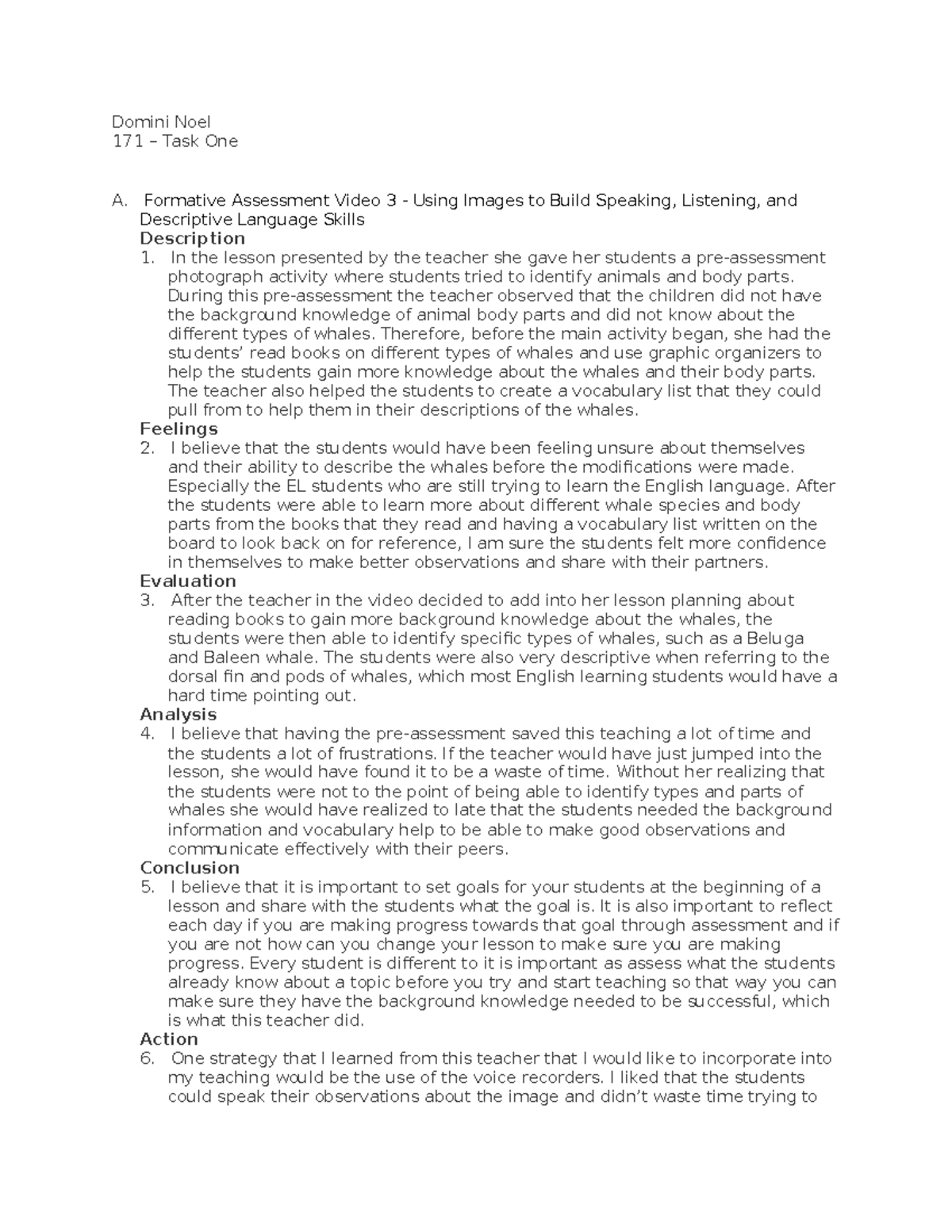 Task 1 - Domini Noel 171 – Task One A. Formative Assessment Video 3 - Using Images to Build ...