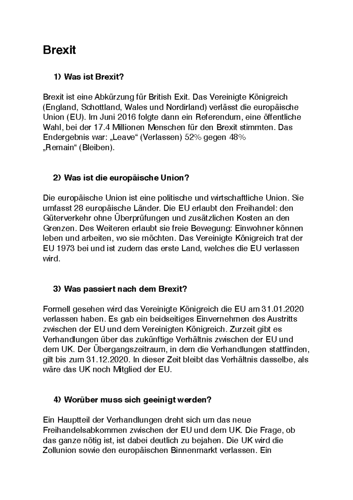 handout über brexi - Brexit 1) Was ist Brexit? Brexit ist eine ...