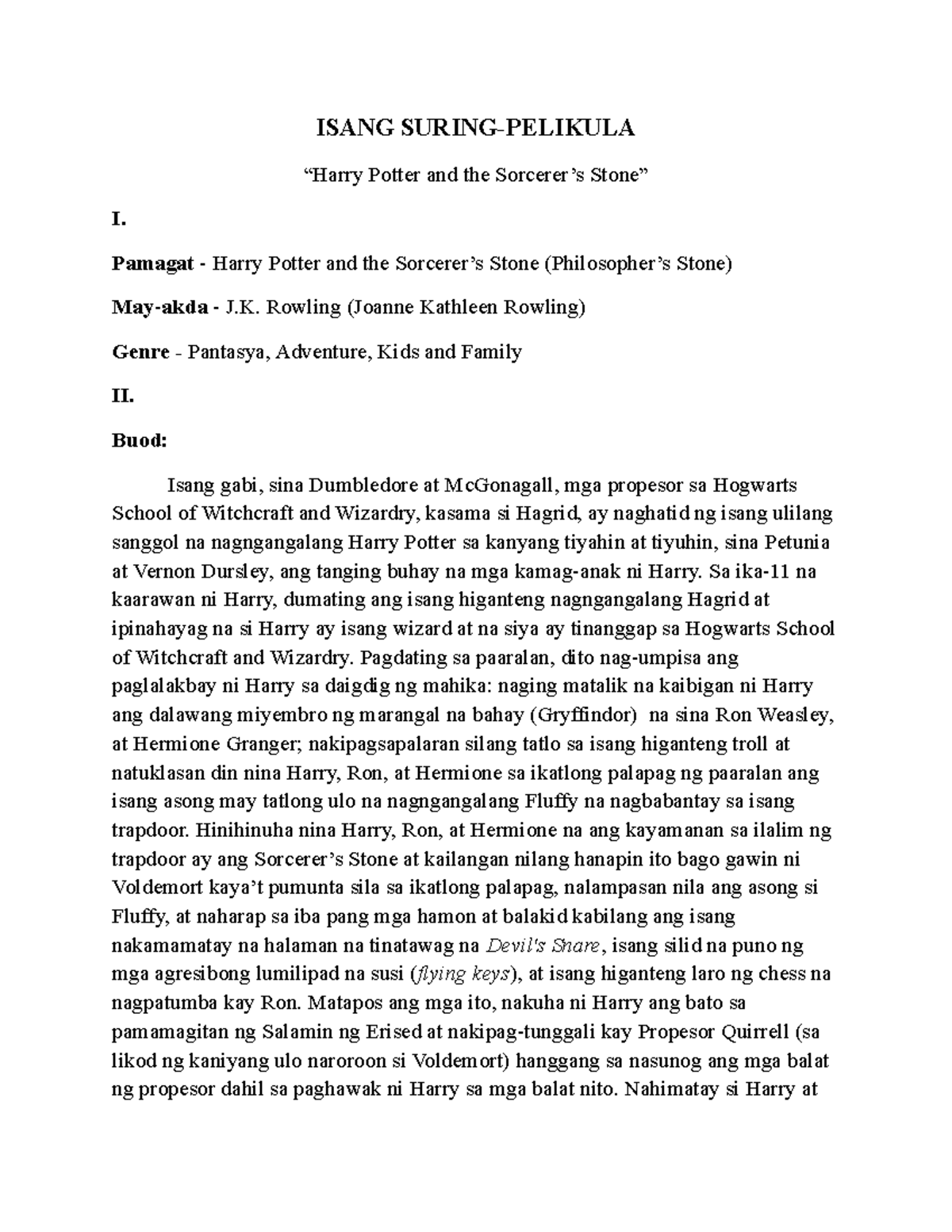 Isang Suring-Pelikula - Harry Potter and the Sorcerer's Stone - ISANG ...