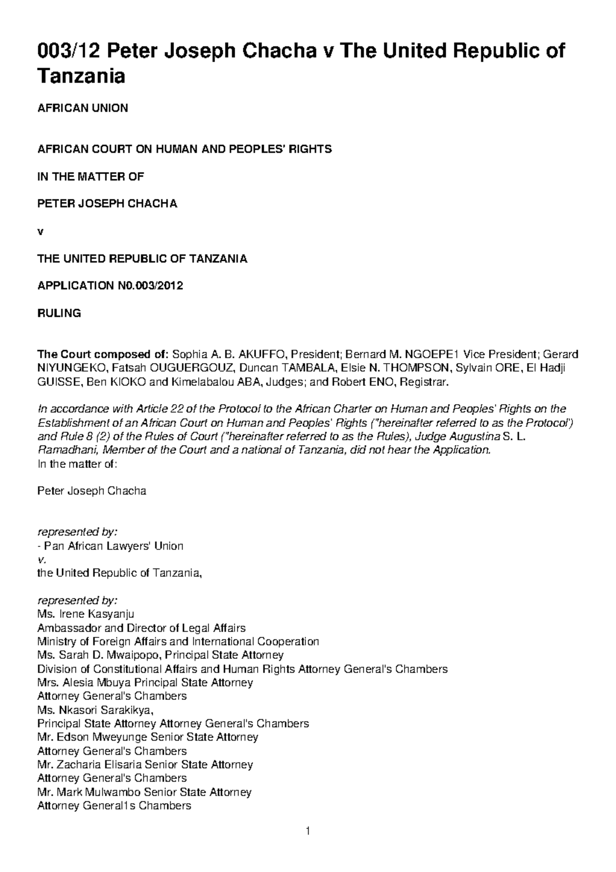 003 12 Peter Joseph Chacha v The United Republic of Tanzania - B ...