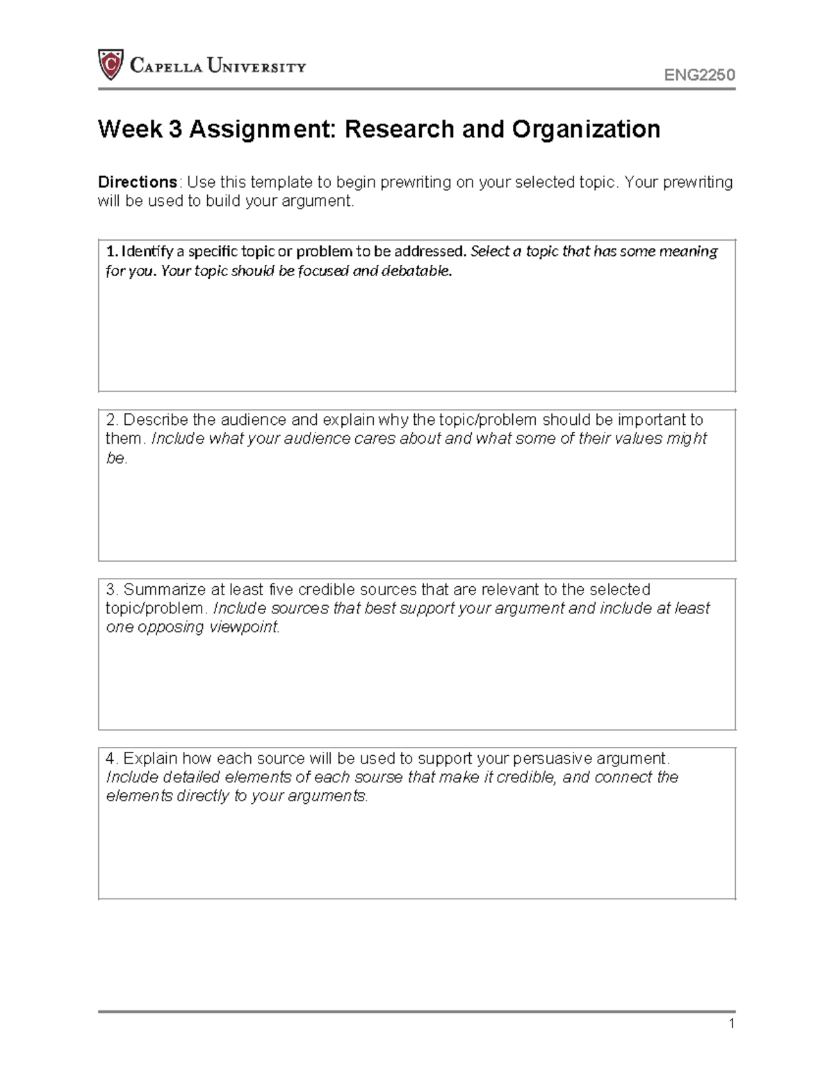 Cf ENG2250 week 3 assignment template - ENG Week 3 Assignment: Research and Organization ...