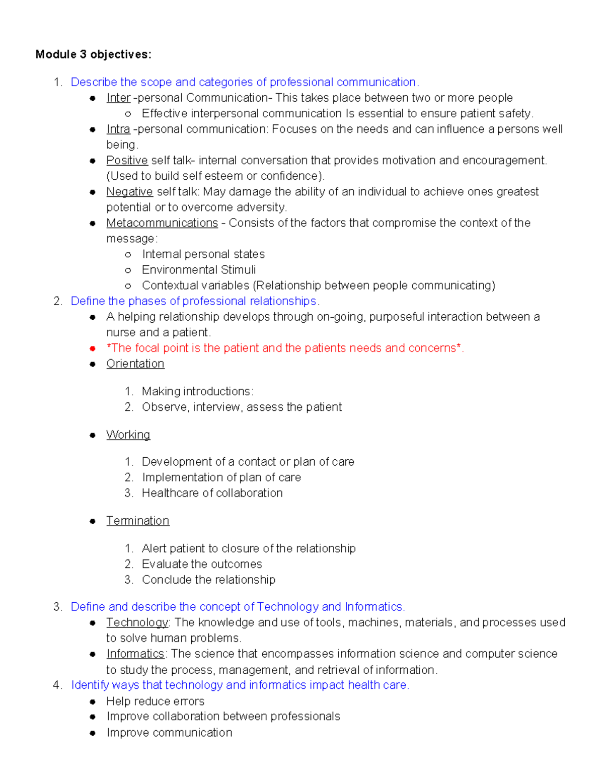 Exam 2 Objectives - Summary Nursing Concepts: Health and Wellness ...