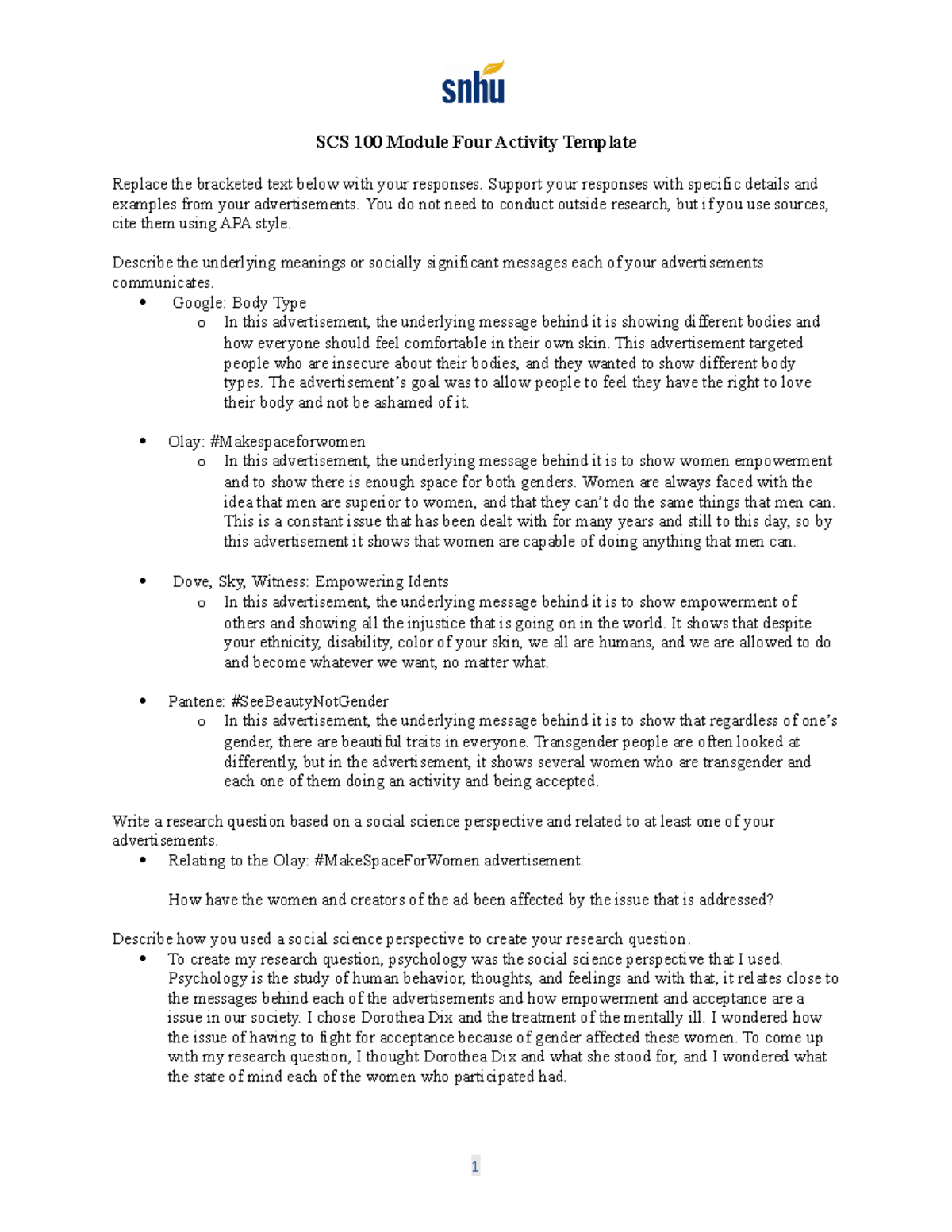 SCS 100 Module Four Activity Template - SCS 100 Module Four Activity Template Replace the ...