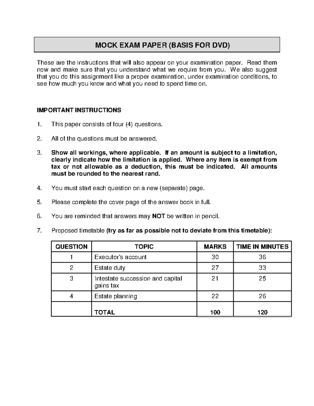 MOCK-EXAM- Paper - summaries - MOCK EXAM PAPER (BASIS FOR DVD) These ...